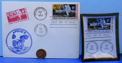 NASA Envelope POSTAL COVER & GLASS TRAY vtg APOLLO 11 Double Postmark ...