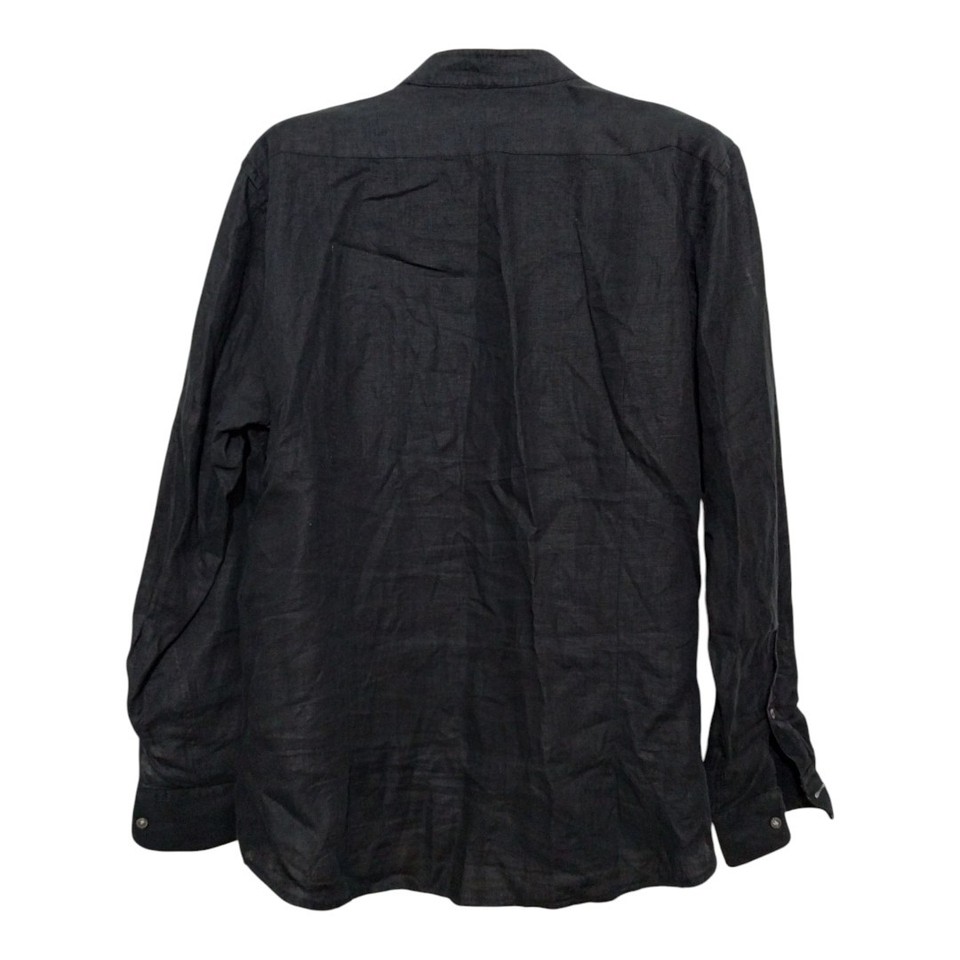Luca Faloni Men's Size 45/18 Black Collarless Long Sleeve Linen Shirt ...
