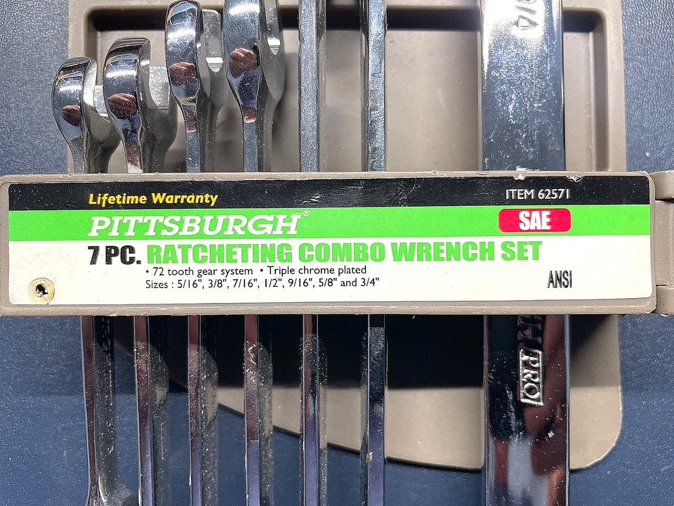 Pittsburgh Pro 7pc SAE Ratcheting Combo Wrench Set -Triple Chrome ...