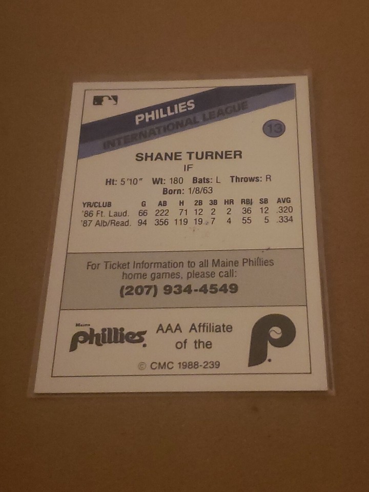 Shane Turner 1988 Cmc Maine Phillies in person Rookie Auto | eBay