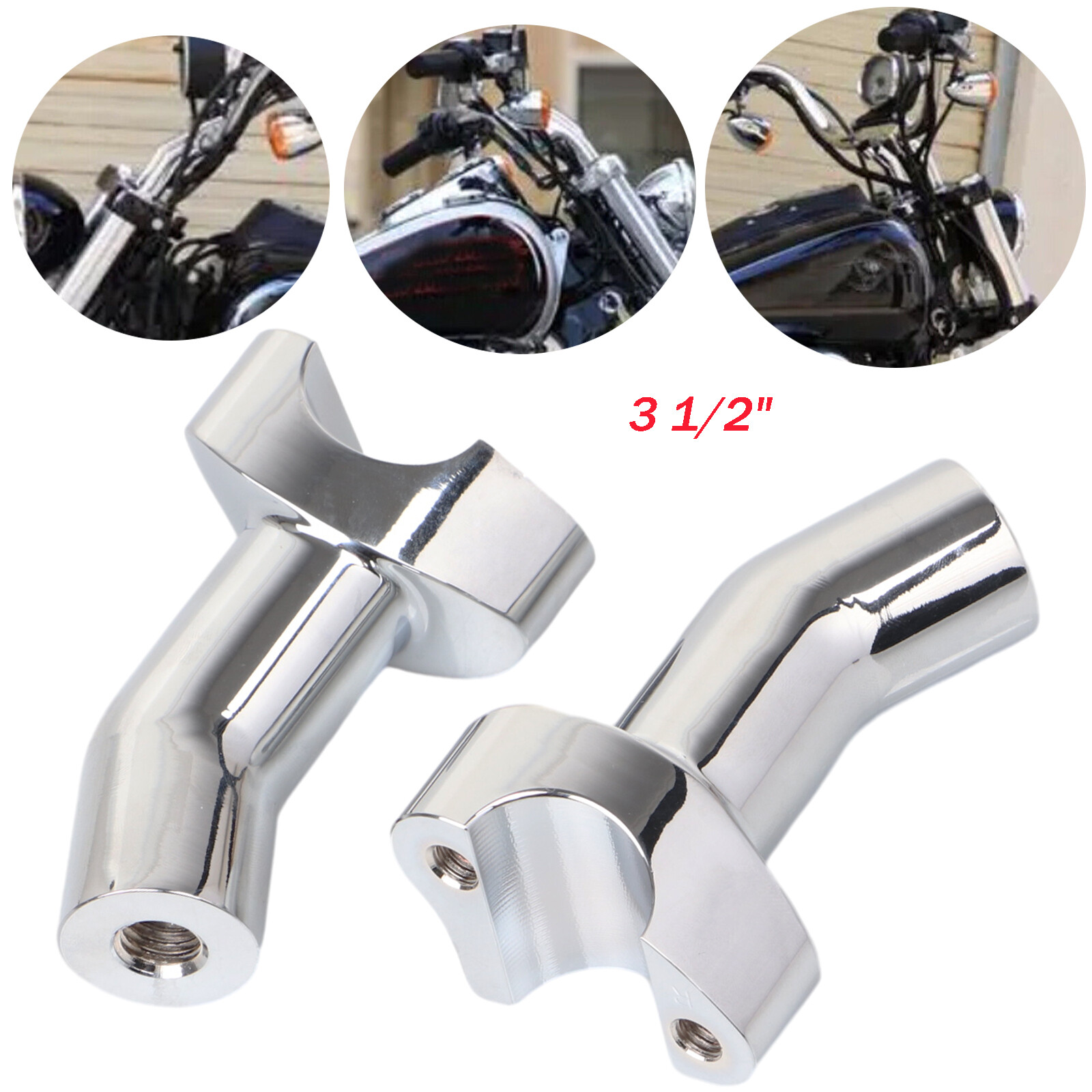 Chrome 3 1/2" Pullback Handlebar Risers For Harley 1" Bar Dyna Softail ...