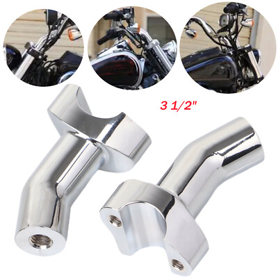 Chrome 3 1/2" Pullback Handlebar Risers For Harley 1" Bar Dyna Softail ...