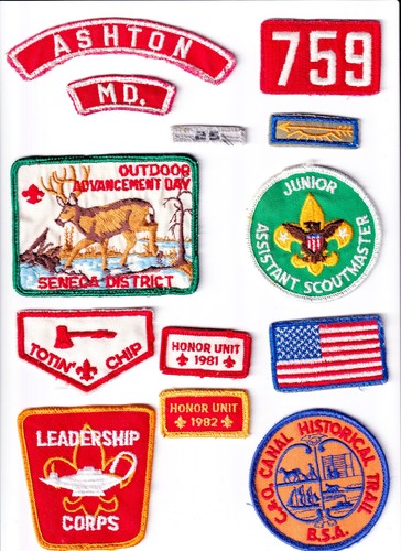 Vtg BSA Patch LOT (13) Leadership A. Scoutmaster Ashton MD Totin Chip ...