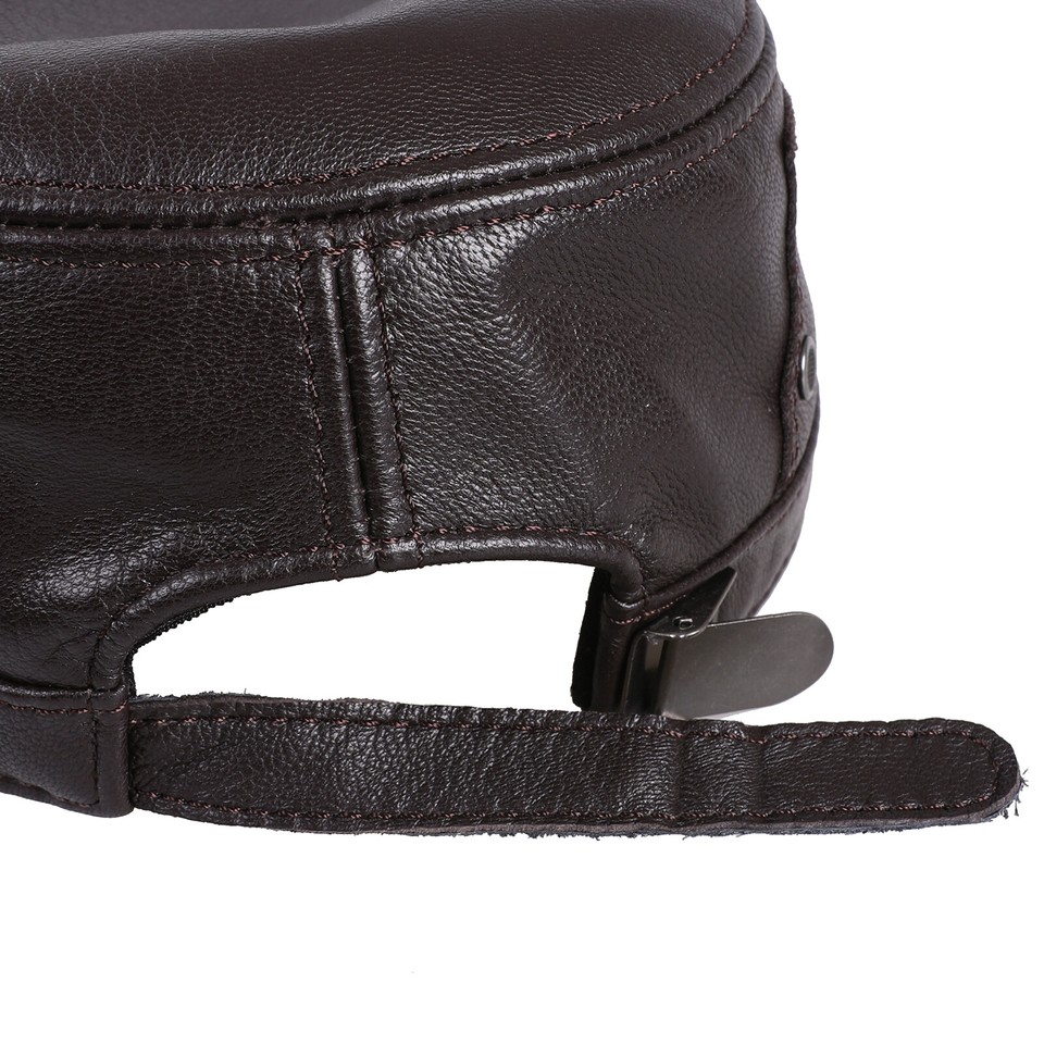 Men's Flat Top Cap Real Sheepskin Leather Military Style Caps Cadet ...