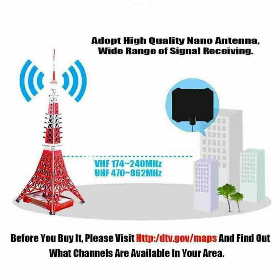 5600 Miles Digital TV Antenna Indoor HDTV Amplified Signal Booster 4K ...