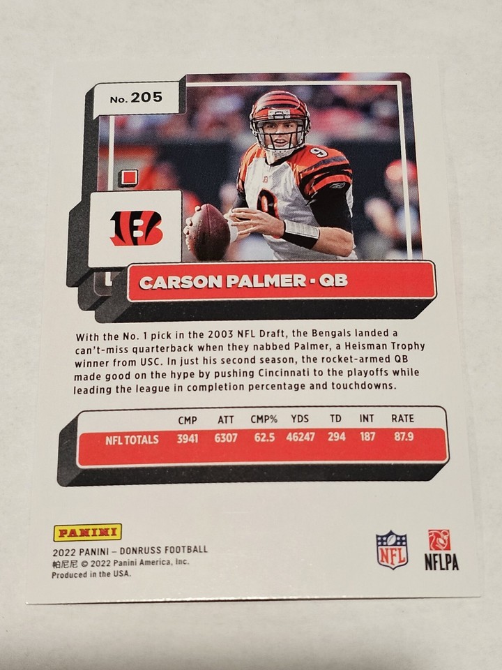 Carson Palmer 2022 Panini Donruss Football NFL Base Card #205 ...