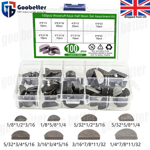 100PCS Metric Woodruff Key Assortment 3MM 4MM 5MM 6MM DIN6888 Half Moon ...