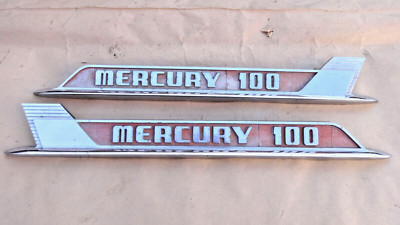 1959 1960 MERCURY 100 HOOD SIDE EMBLEMS Original Pair NAME PLATES ...