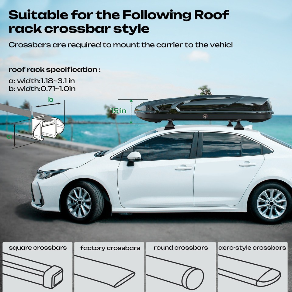 16 Cu. Ft. Rooftop Cargo Box Car Top Cargo Carrier Roof Mount Storage ...