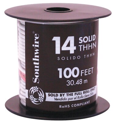 Southwire Simpull Thhn or Thwn-2 Solid Wire, 14 Gauge, 100' per Roll ...