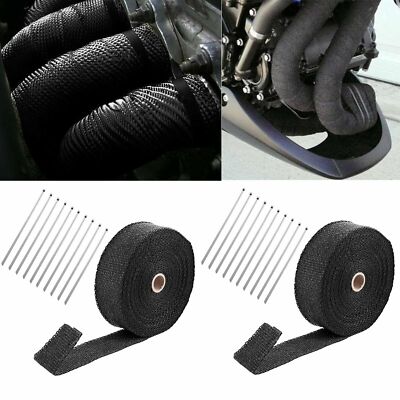 2 Roll 2"x 50ft Thermal Header Pipe Tape Exhaust Wrap & 20 Ties Kit ...