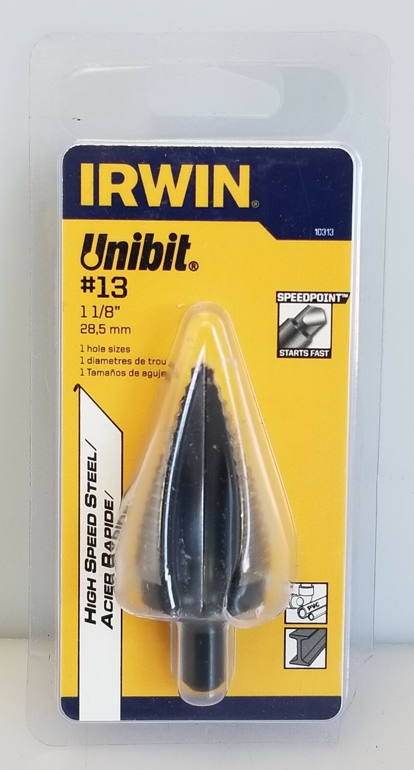 Irwin 10313 #13 Unibit Step Drill Bit, 1-1/8" 28.5mm, Speed Point HSS ...