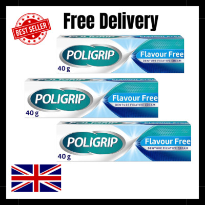 3 x Poligrip Essential Denture Fixative Cream 40g Secure Hold Flavour ...