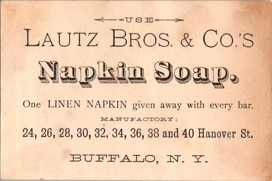 Antique Victorian Trade Card Advertising Lautz Bros Napkin Soap Buffalo ...