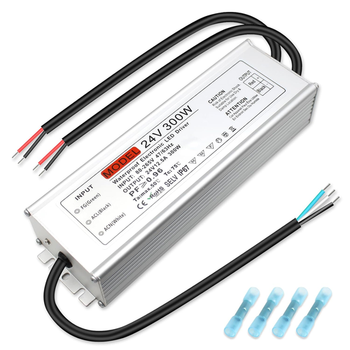 24V 300W IP67 Waterproof Outdoor Power Supply, AC 100-265V to DC 24 ...