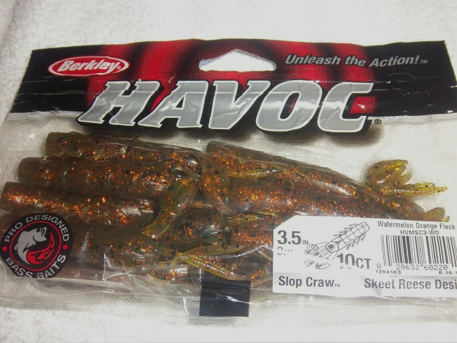 (2) -Packs Havoc 3.5" Slop Craws, 10 Per Pack WATERMELON ORANGE FLAKE ...