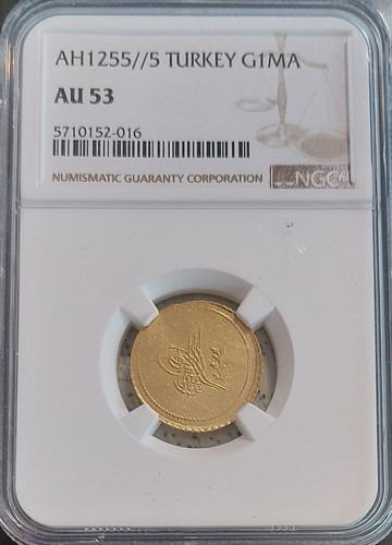 1843 TURKEY Ottoman GOLD 1 Memduhiye Alton Antique Coin NGC AU53 RARE ...