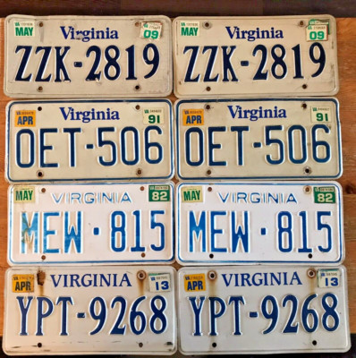 Virginia License Plate Lot (8) 4 Matching Sets 4 Different Designs VA ...