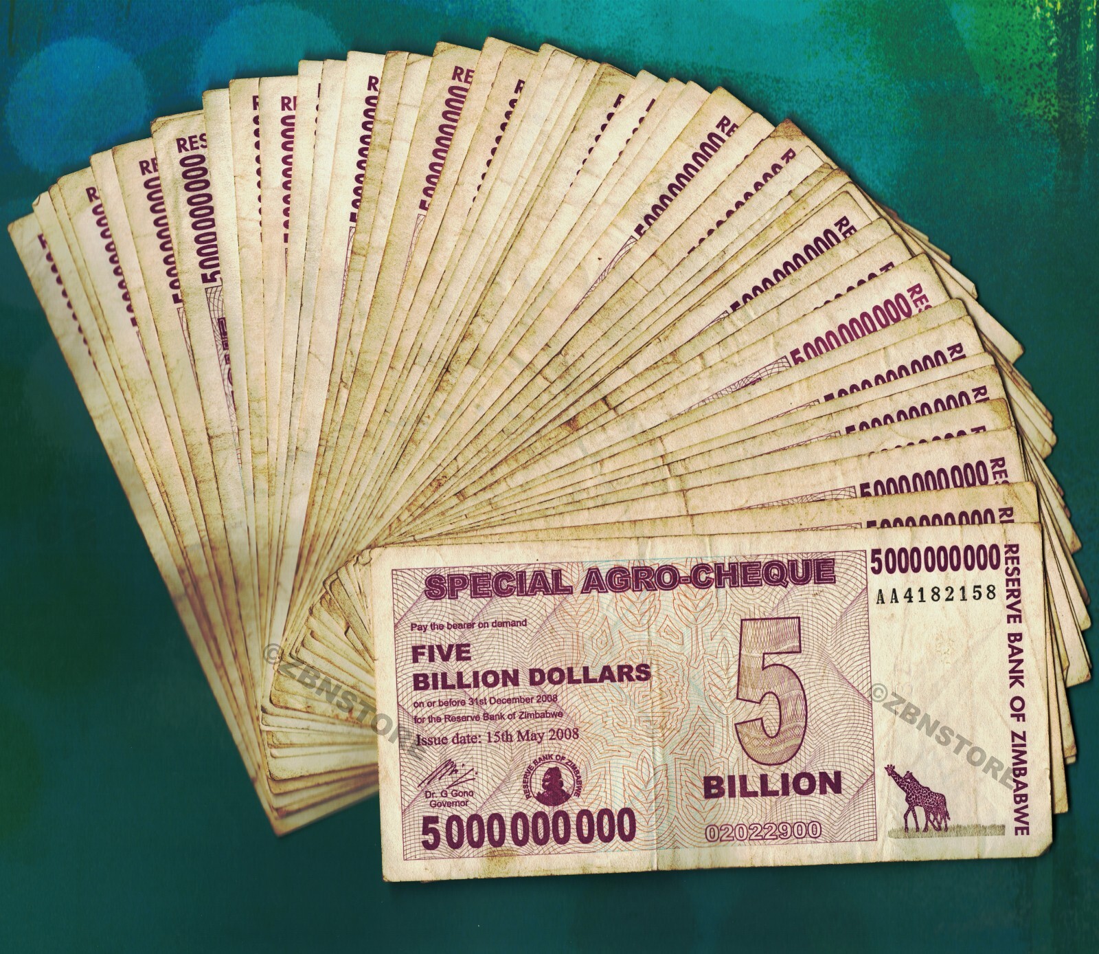 200 x 5 Billion Zimbabwe Dollars Special Agro Cheque 2008 Bundle 100 % ...