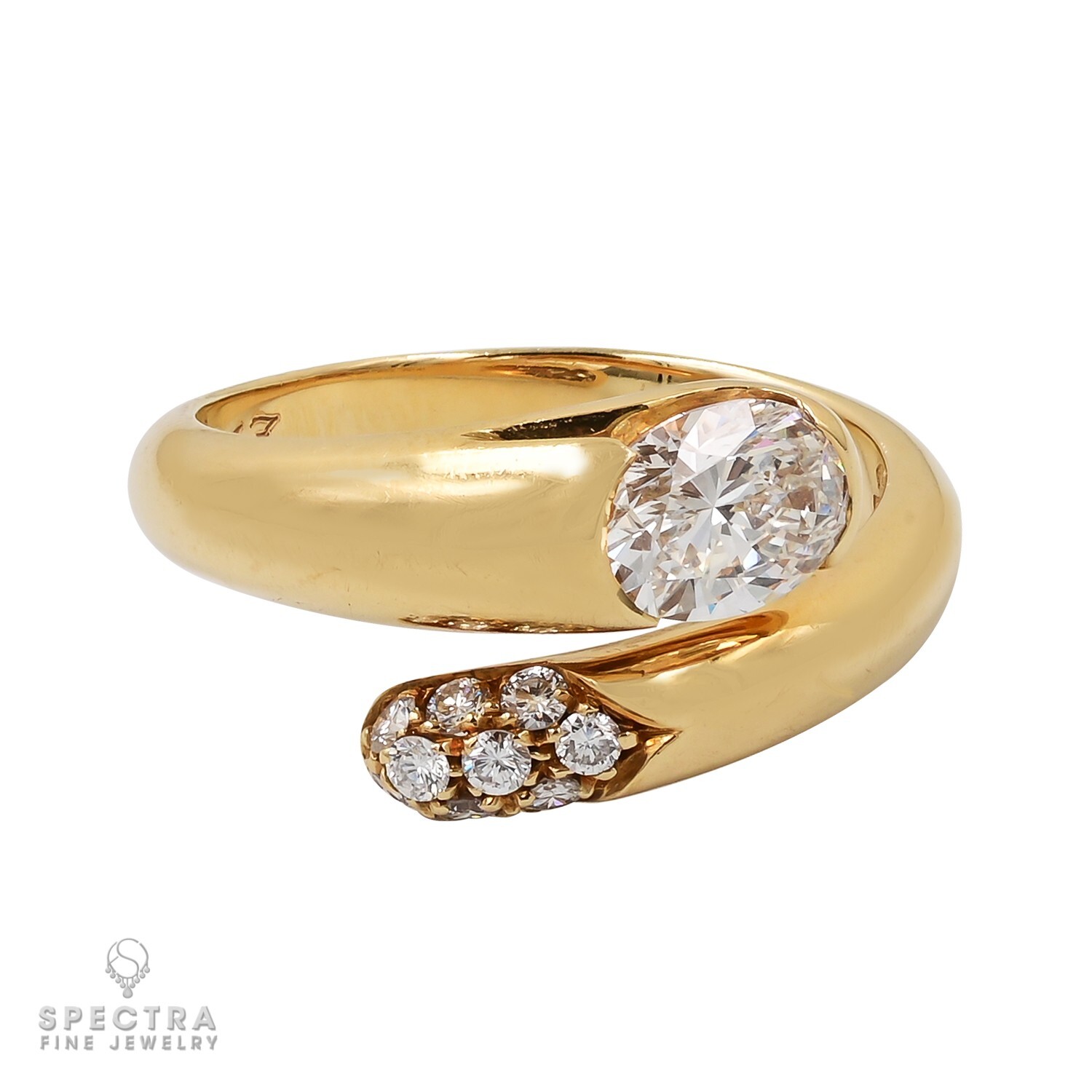 Signed Bulgari Natural Diamond Bypass Gold Ring - Gem