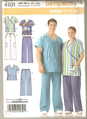 Simplicity Pattern 4101 Easy To Sew Adult Scrub Top Pants Jacket XL ...
