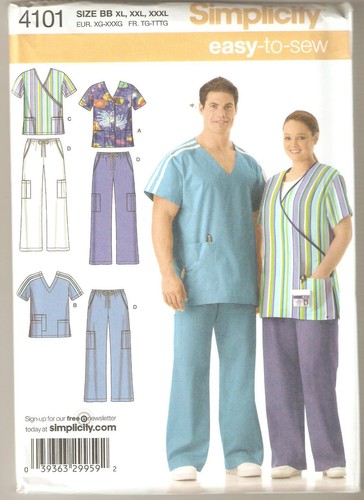 Simplicity Pattern 4101 Easy To Sew Adult Scrub Top Pants Jacket XL ...