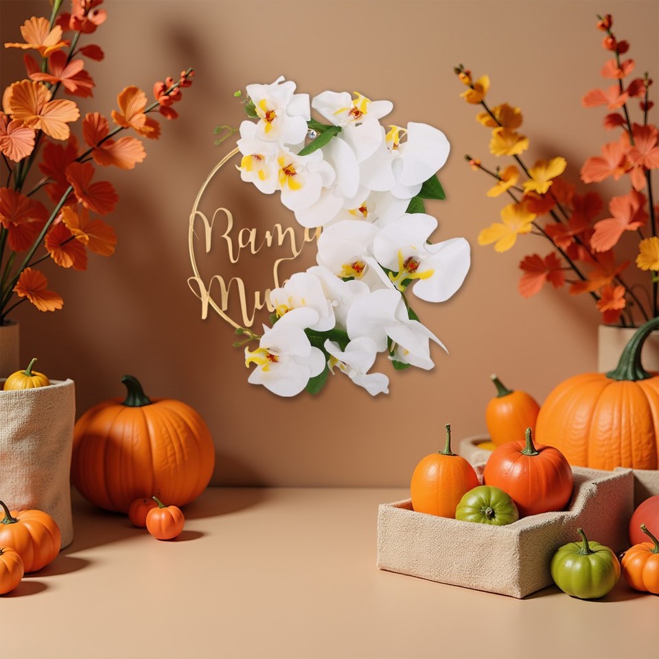 Eid Mubarak Wreath for Front Door, Handmade White Rose Floral Hoop ...