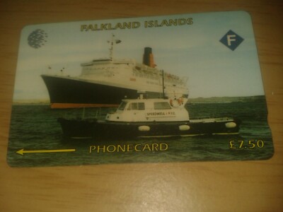 Vintage used £7.50 Falkland Island phone card. Ship. Speedwell boat ...