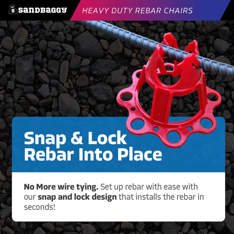 Sandbaggy Plastic Rebar Chair - Elevates Rebar 1 ½" or 2" - Rebar #3 to ...