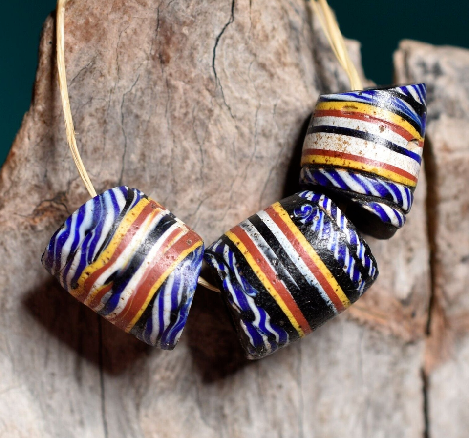 Antique Venetian Black Italian Beads Twisted Stripes Center Stripe ...