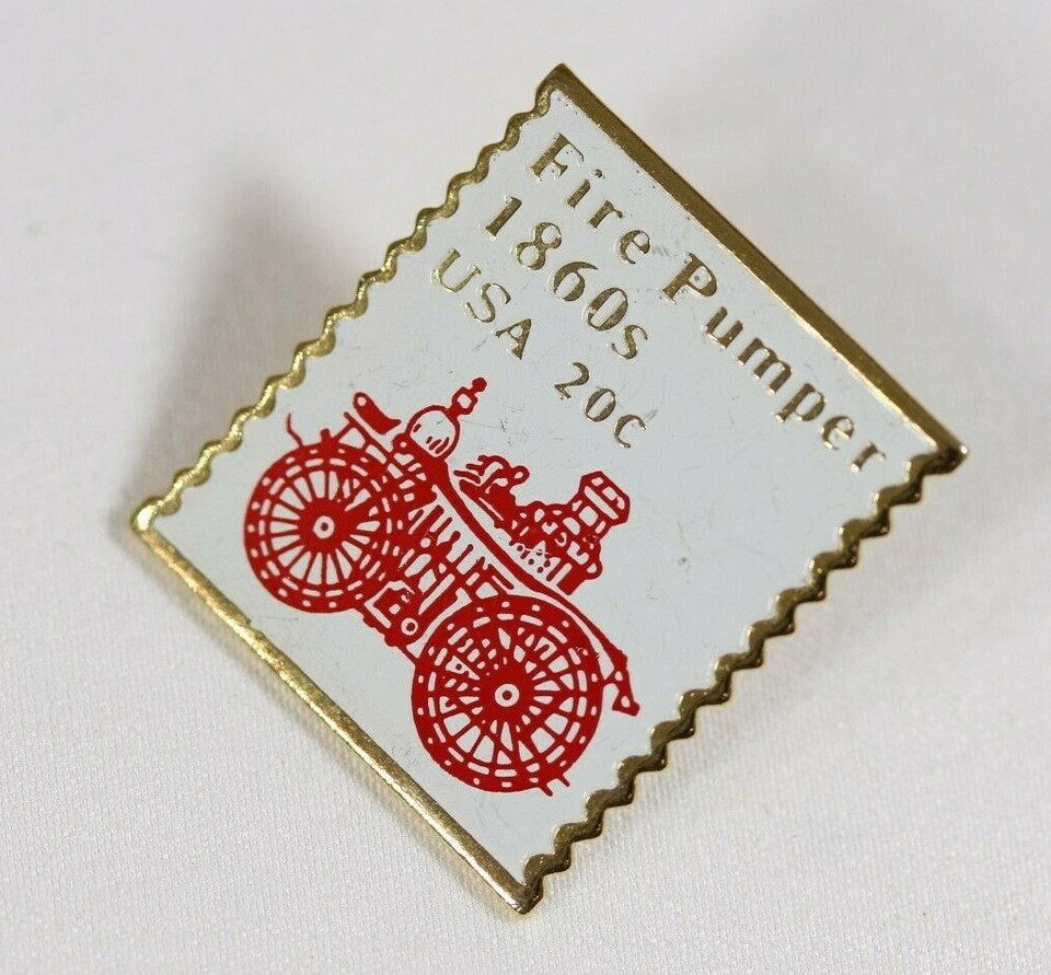 Vintage 1988 Fire Pumper 1860s 20c USA Postage Stamp Pin Fire Fighter ...