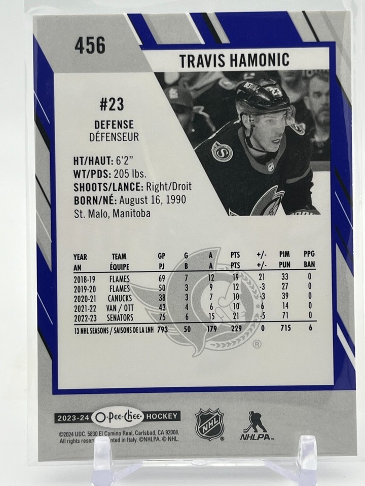 2023-24 O-Pee-Chee Blue Border "456 Travis Hamonic Ottawa Senators" | eBay