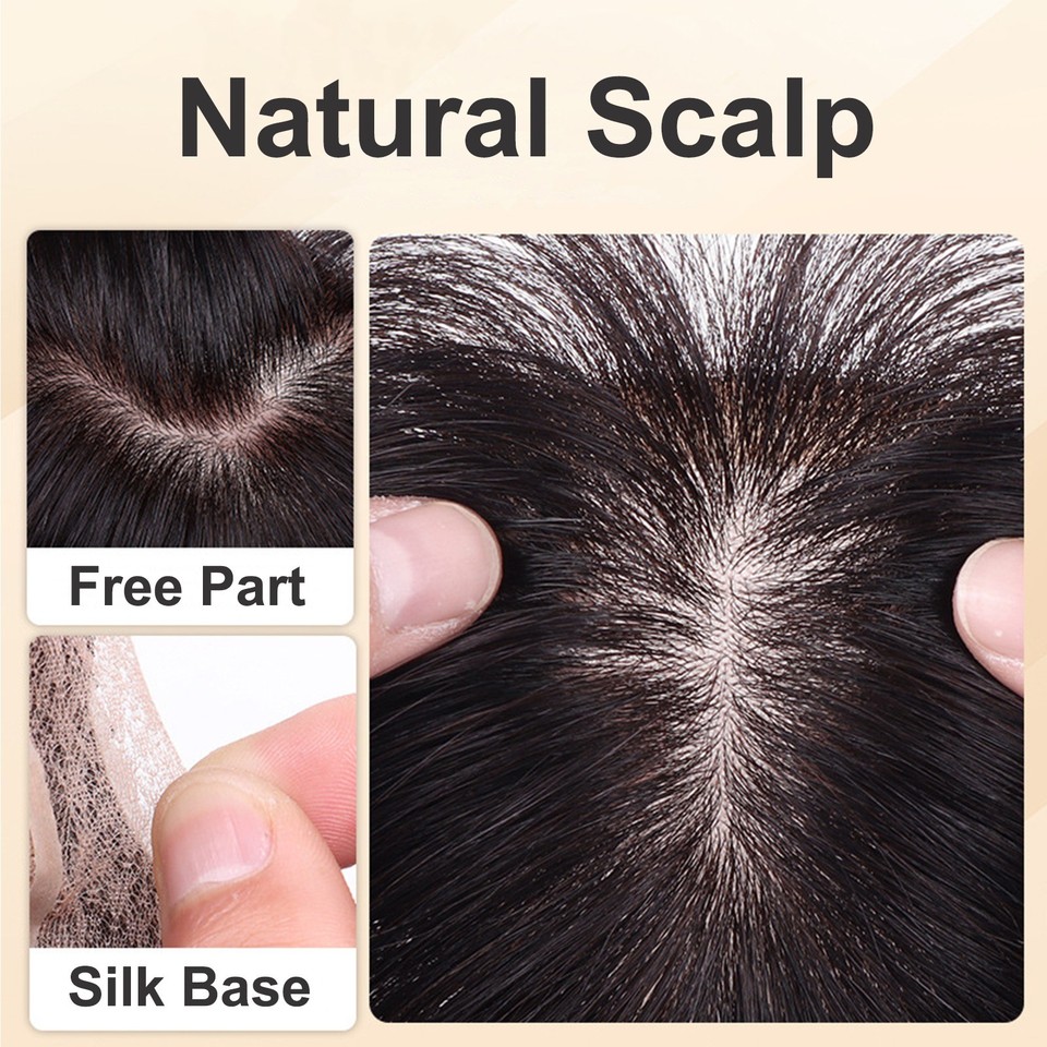 Real human hair Topper Remy Hair Soft Silk Base Hand Tied 7x15cm Hair ...