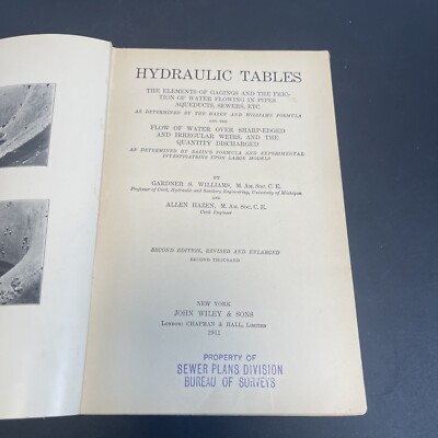 Hydraulic Tables 1911 Vintage Book Elements Of Gaging & The Friction ...