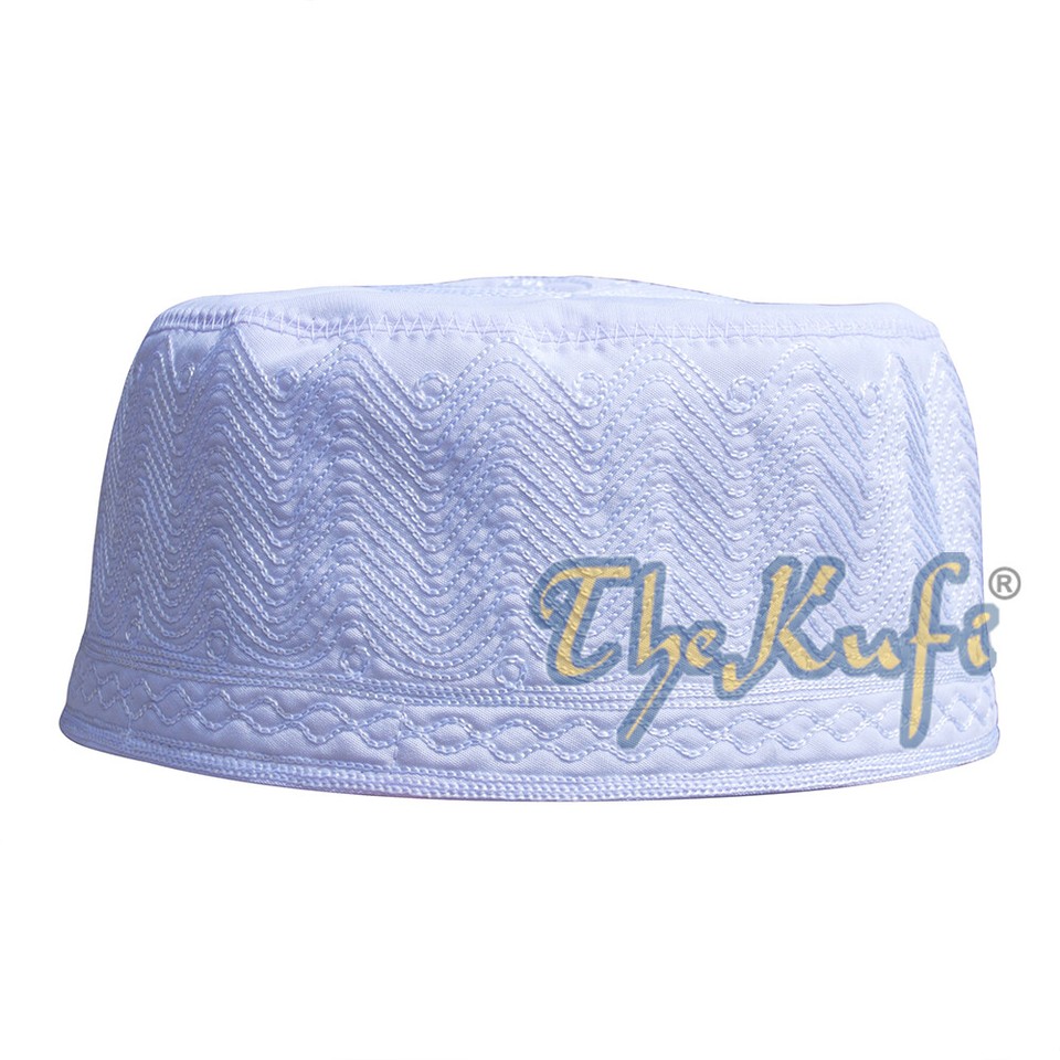 SET of White Black Muslim Kufi Hat Tall Madinah Embroidered Islamic ...