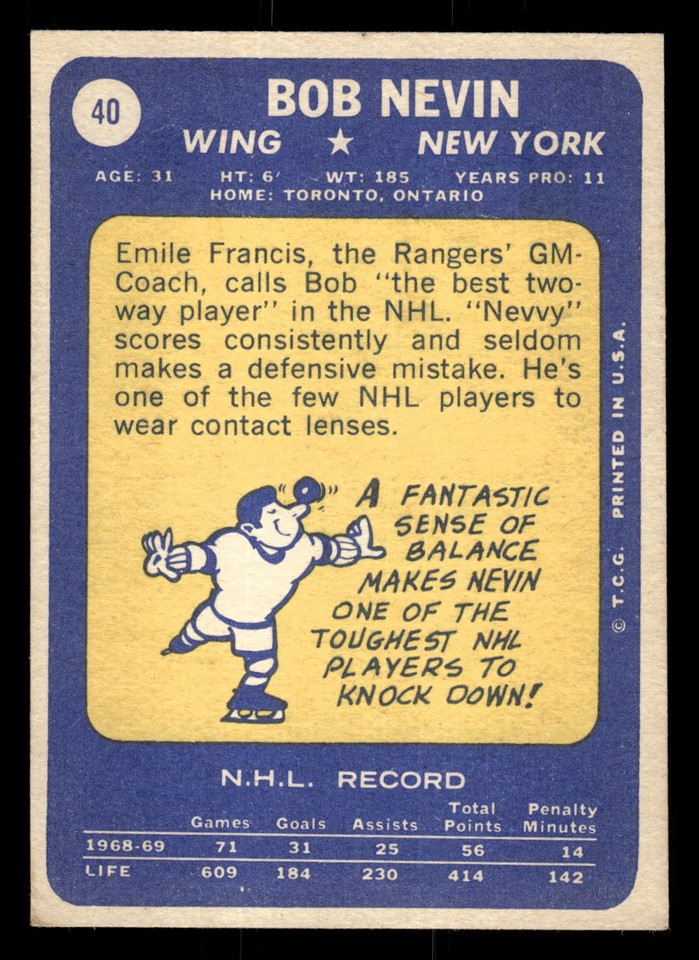 1969-70 Topps #40 Bob Nevin | eBay