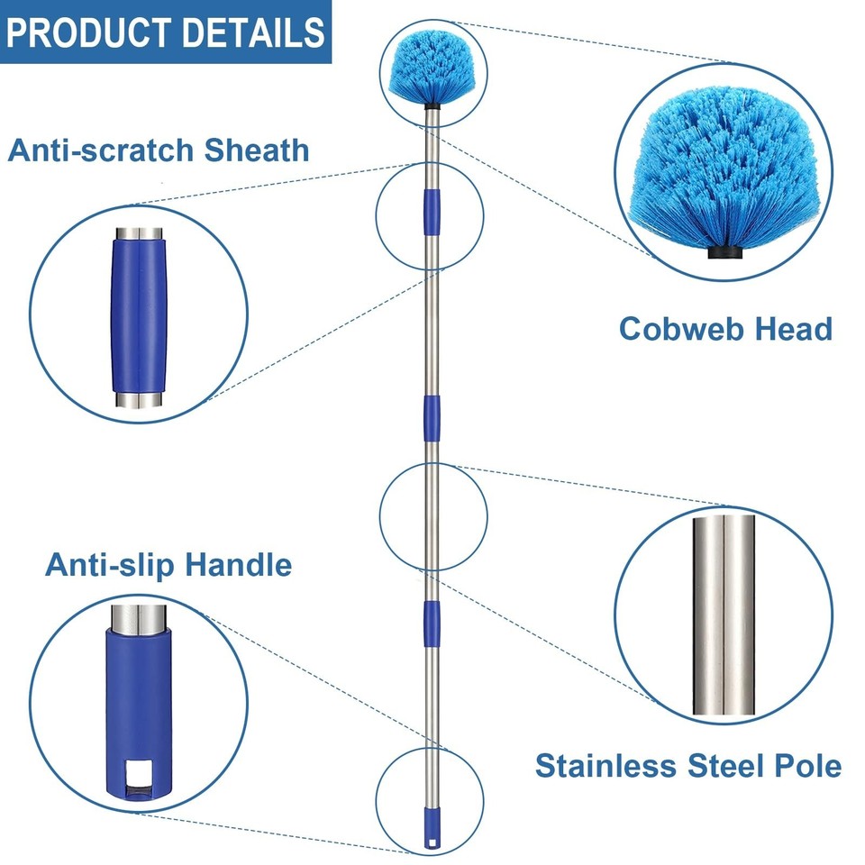 Cobweb Duster with Pole, 4ft Stainless Steel Pole Cobweb Brush with ...