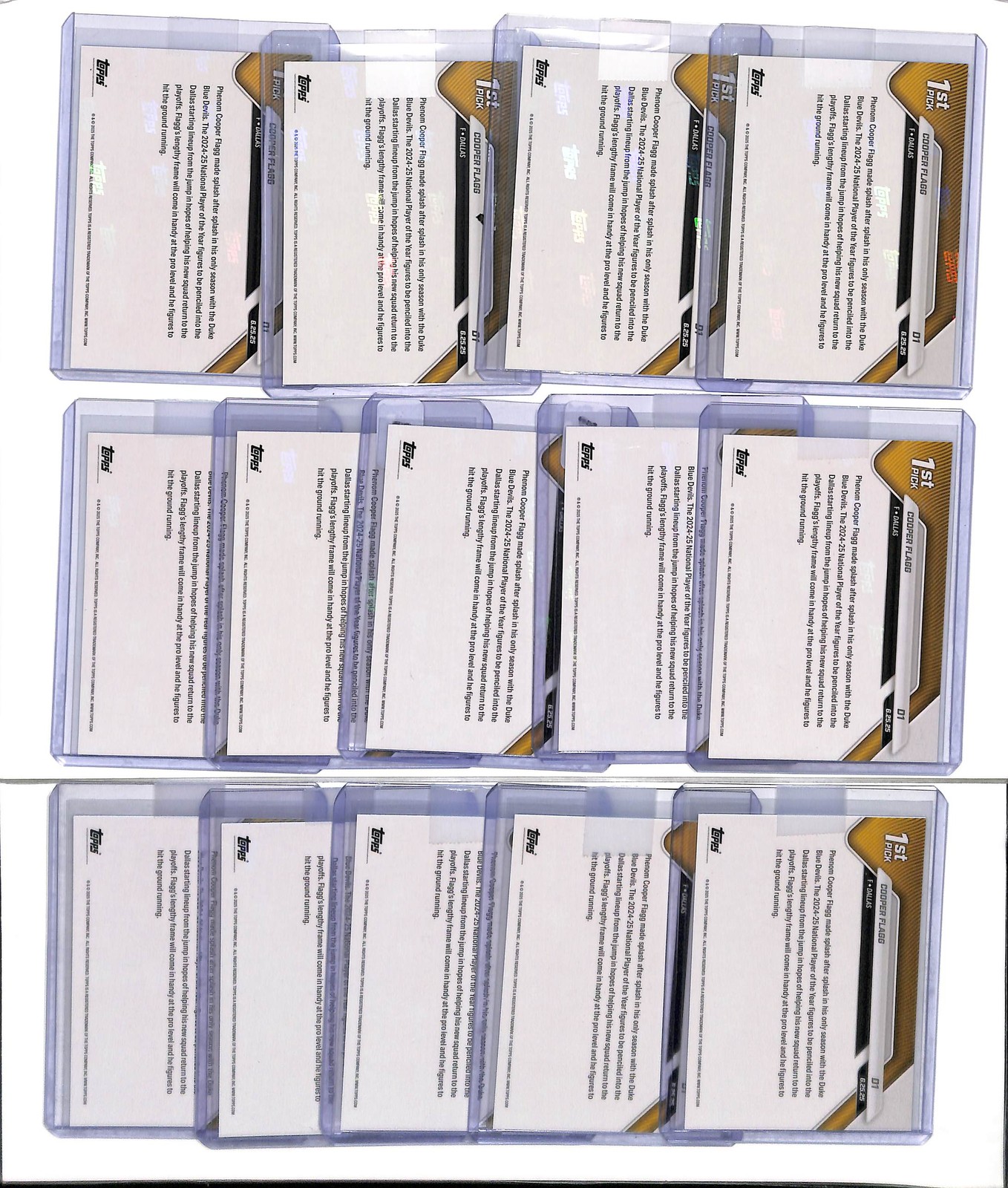 (14) Lot 2025-26 Topps Now Draft Cooper Flagg RC Rookie #D1 Mavericks ...