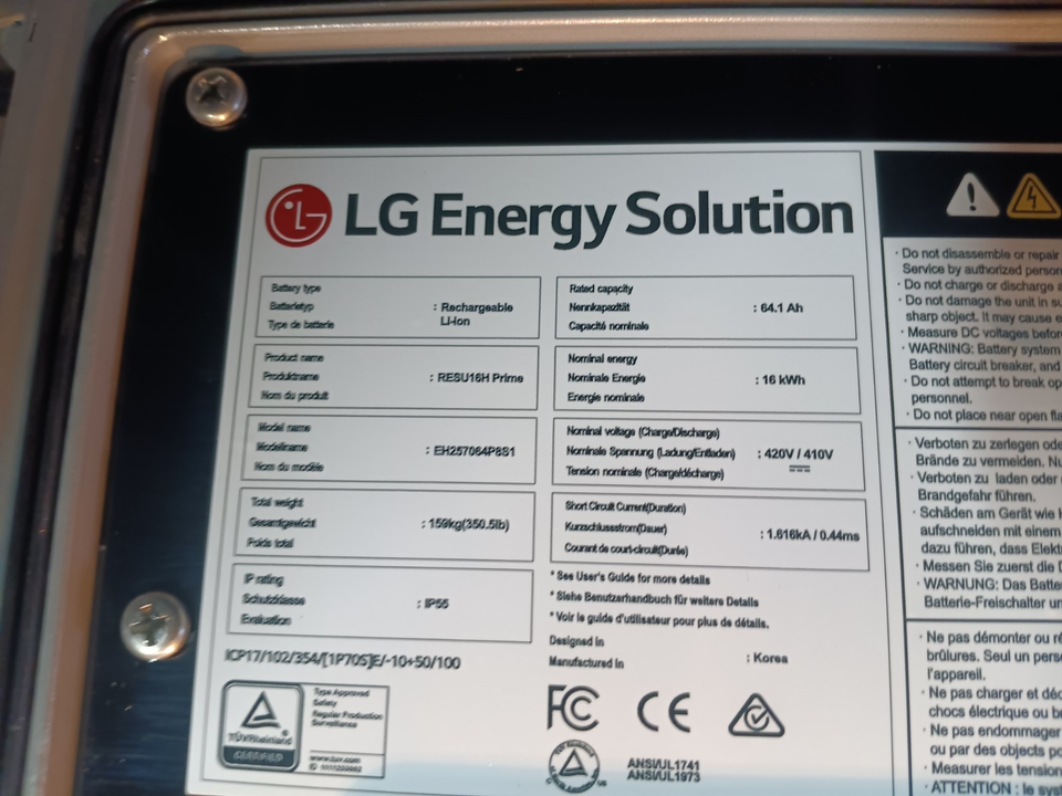 LG Energy Solar HV Battery RESU10H (RESU 10H) 9.6kwh Control Module ...