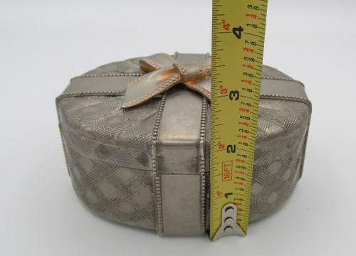 Vintage Godinger Silver Plated Oval Casket Trinket Gift Box Bow Detail ...