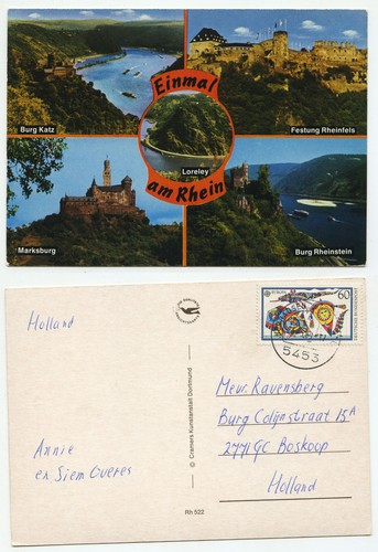 12401 - Einmal am Rhein - Burgen -Ansichtskarte, gelaufen 23.5.1989 ...