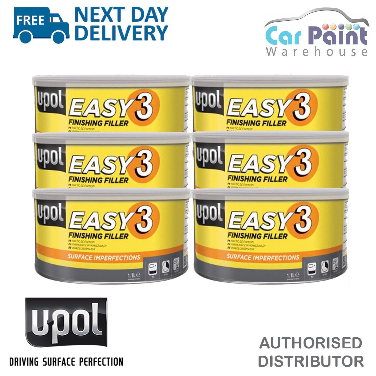 6 x U-pol EASY 3 - Formerly Top Stop Gold Easy Sand Stopper Filler 1.1L ...