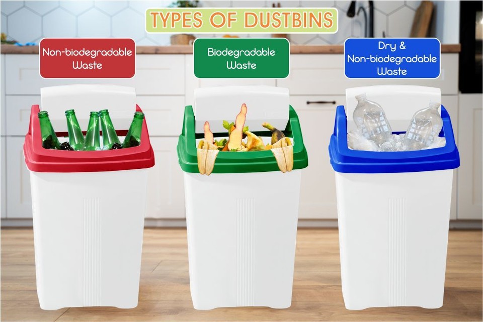 50L Large Plastic Dustbins With Lid Swing Top For Kitchen Waste Bin ...