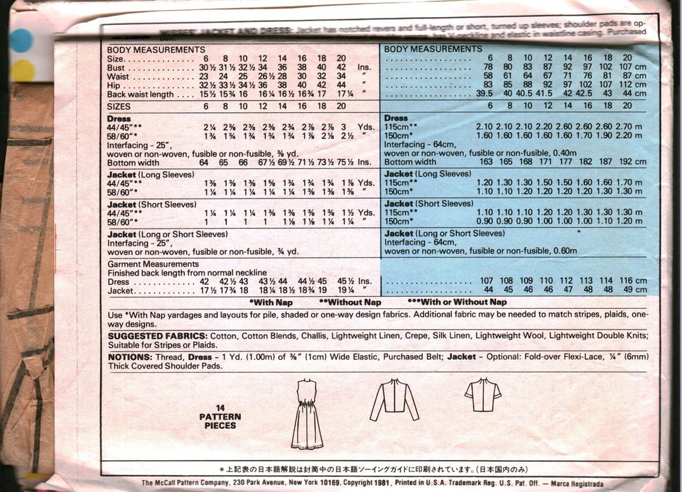 7456 Vintage McCalls SEWING Pattern Misses 1980s Notched Jacket Dress ...