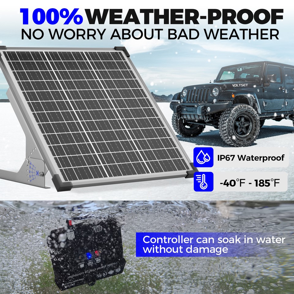 VOLTSET 50W Solar Panel Kit with Mount Bracket, 12V Solar Battery ...