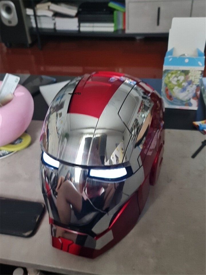 AUTOKING Iron Man MK5 Helmet Voice Control ABS Cosplay Silver Mask New ...