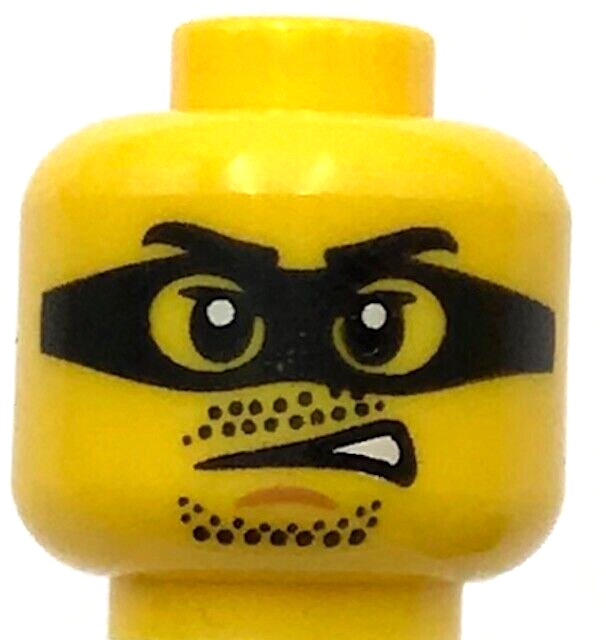 Lego New Minifigure Head Black Eyebrows Mask Chin Dimple Stubble ...