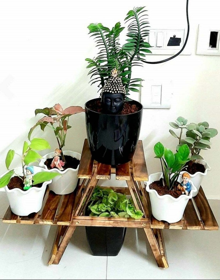 Wooden Stool Multipurpose: Folding Rack Plant Stand Brown 3 Decks ...
