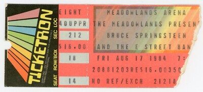 Bruce Springsteen Ticket Stub BIUSA Meadowlands New Jersey 8/17/84 | eBay