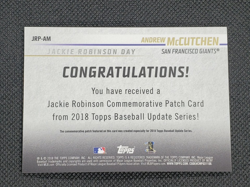 ANDREW McCUTCHEN 2018 Topps Update Series JACKIE ROBINSON DAY PATCH ...